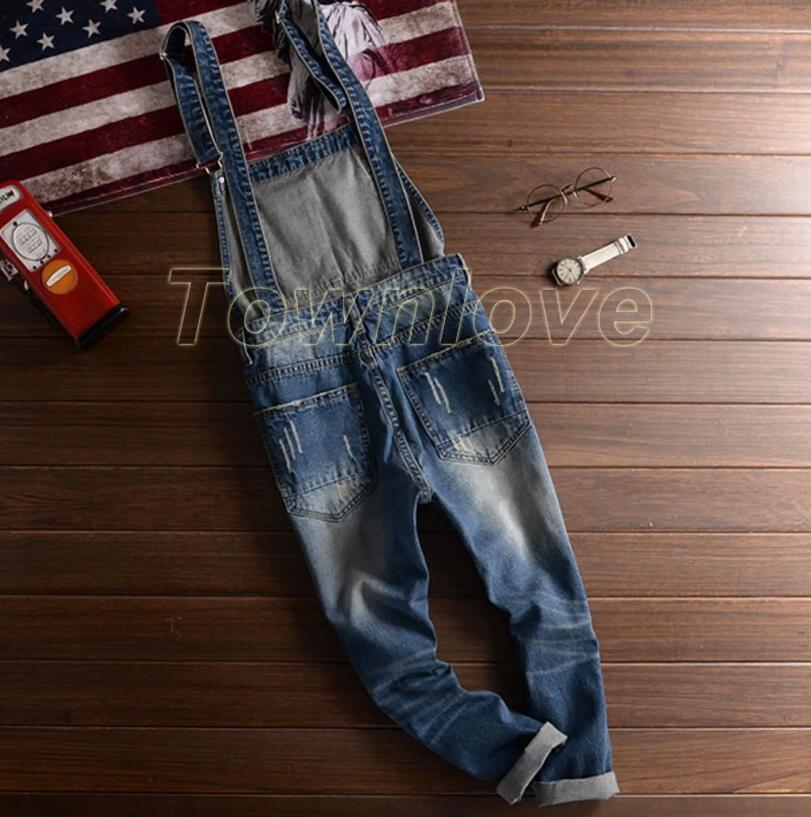 Men Slim Ripped Hole Casual Denim Overalls Jumpsuit Jeans Cowboy Pants ...