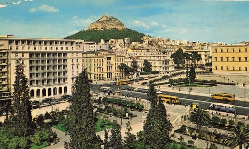 Postcard Greece Athens Constitution Square Place Building City Buses ...
