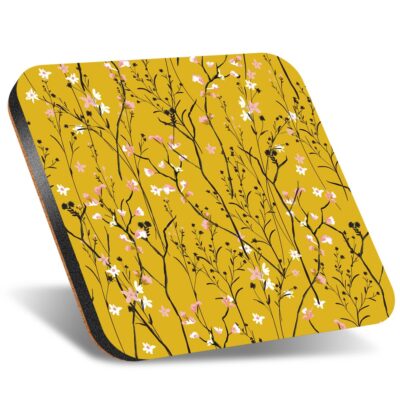 1x Square Coaster 12cm Yellow Vintage Wild Flower Pattern #52548 | eBay