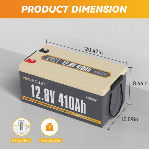 Power Queen 12V 410Ah LiFePO4 Deep Cycle Lithium Battery BMS for Solar ...