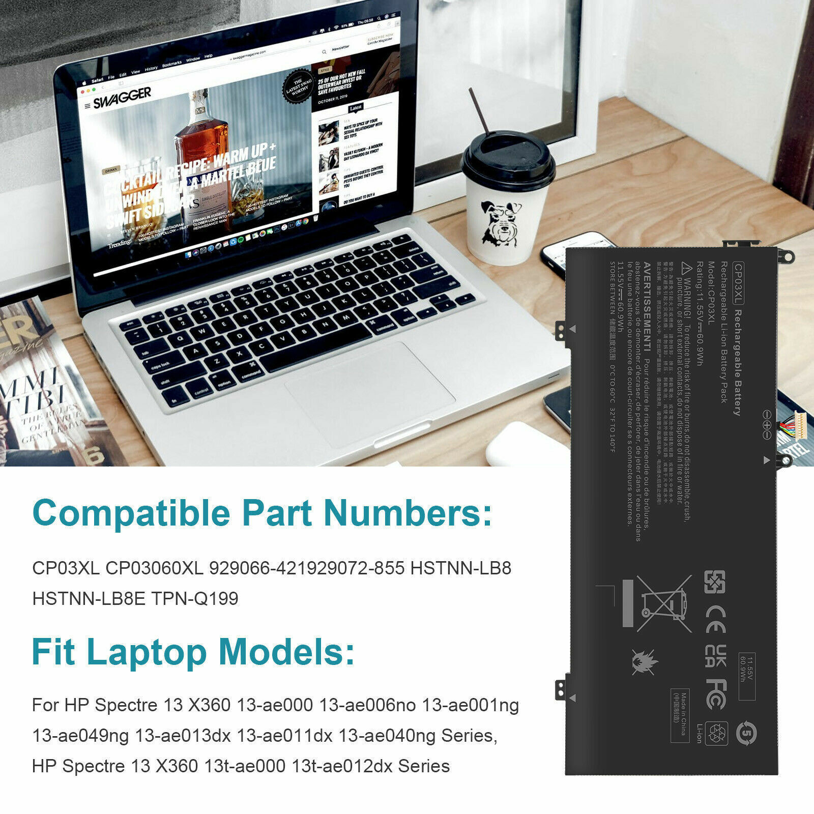 CP03XL 60.9Wh Battery for HP Spectre x360 13-ae HSTNN-LB8E 929066-421 ...