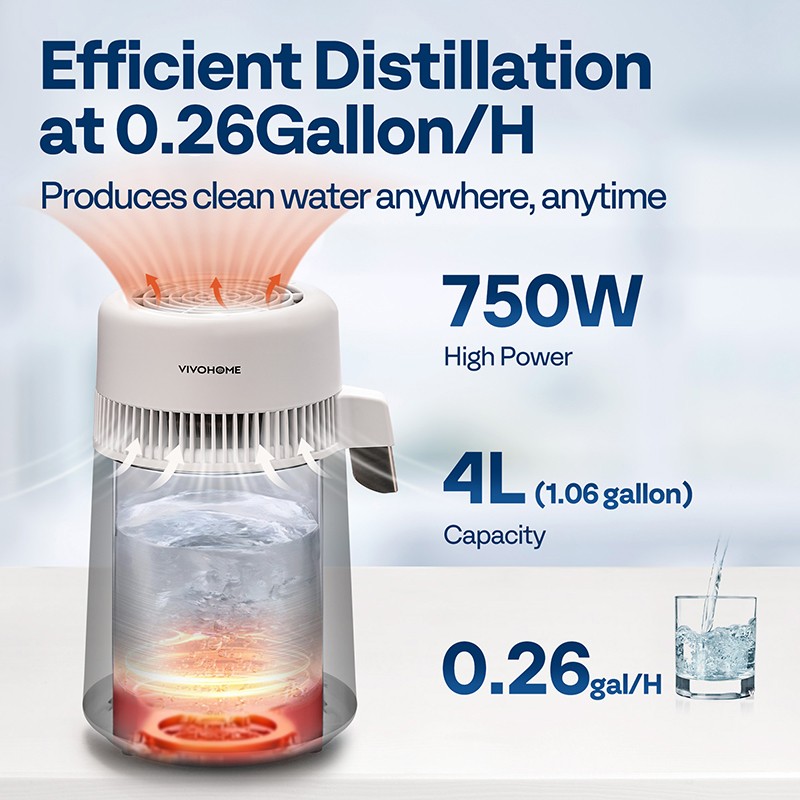 4L Water Distiller Purifier Machine Countertop 750W with Smart Switch 1 ...
