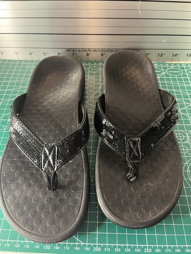 Vionic Tide II Sz 8 Orthotic Arch Support Black Patent Sandal Flip Flop ...