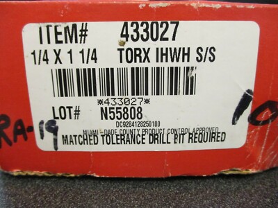 HILTI KWIK-CON 11+, ITEM 433027 1/4 X 1-1/4 TORXIHWH HEX SCREW ...