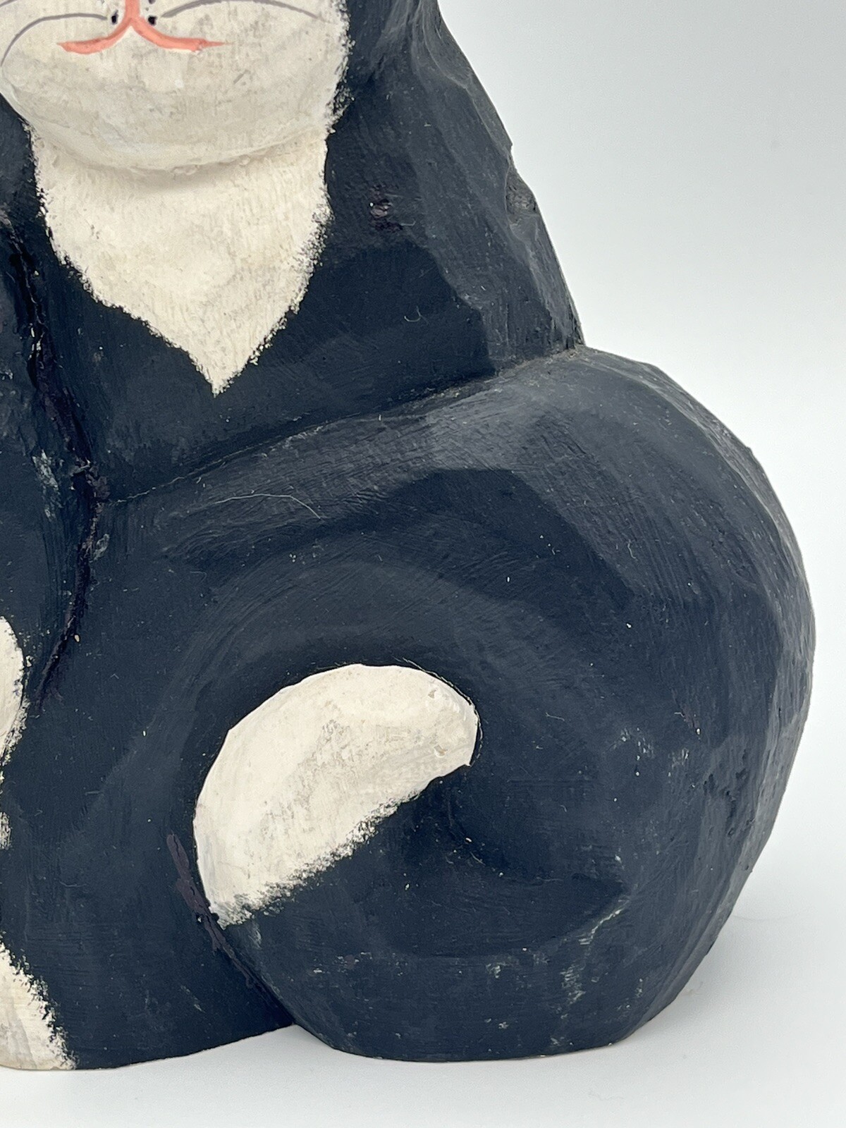 Vtg. Wooden Cat James Haddon Hand Carved Signed Folk Art Black & White ...