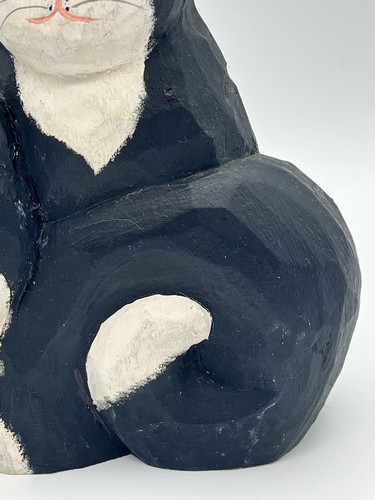 Vtg. Wooden Cat James Haddon Hand Carved Signed Folk Art Black & White ...