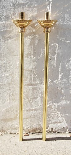 PAIR 40" BRASS PROCESSIONAL CANDLESTICKS TORCHES / ACOLYTES #128 | eBay