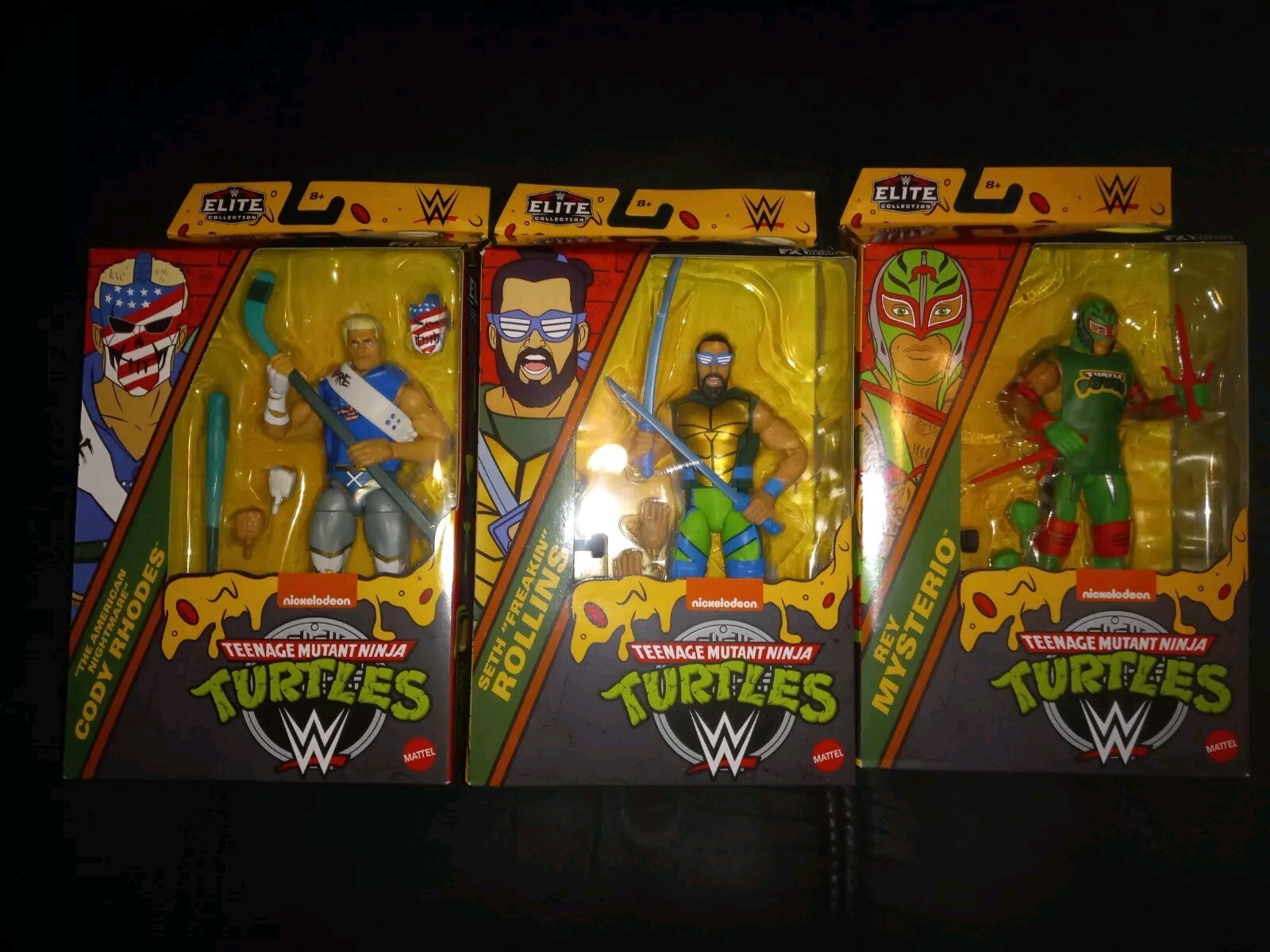 2024 Mattel WWE Elite TMNT CODY RHODES, REY MYSTERIO & SETH ROLLINS Set ...