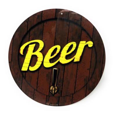Beer Keg with Tap 12" Round Colorfull Aluminum Sign for Wall, Bar ...