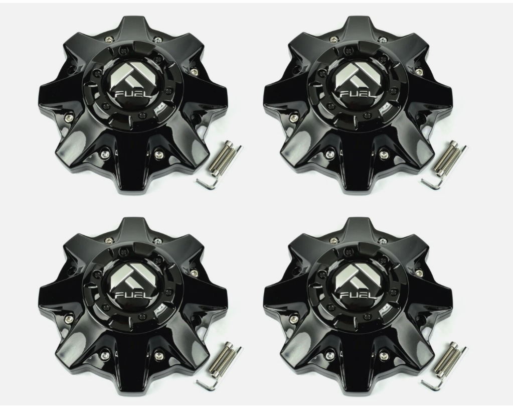 4x NEW Fuel Off Road Wheel Rim Center Caps Gloss Black Bolt On 8 Lug ...
