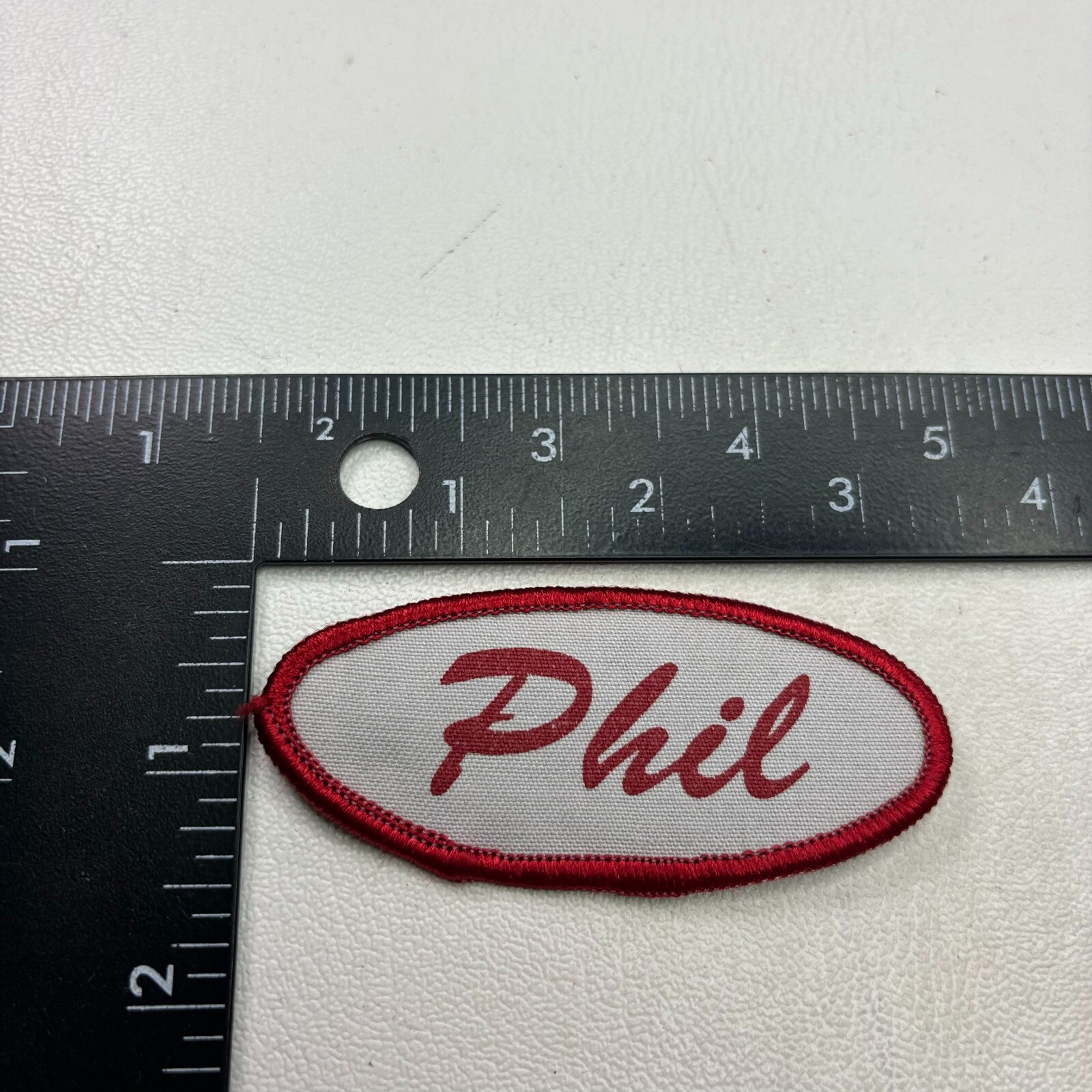 USED Retro Oval Cursive Red PHIL Name Patch (Uniform Mechanic Worker ...