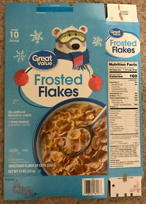 EMPTY Walmart Great Value Frosted Flakes Cereal Box Parker Polar Bear ...