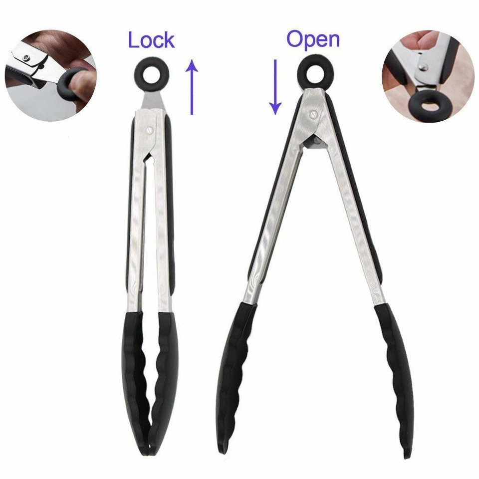 Kitchen Tong with Built-in Stand Food Tongs Set of 2 Stainless Steel ...
