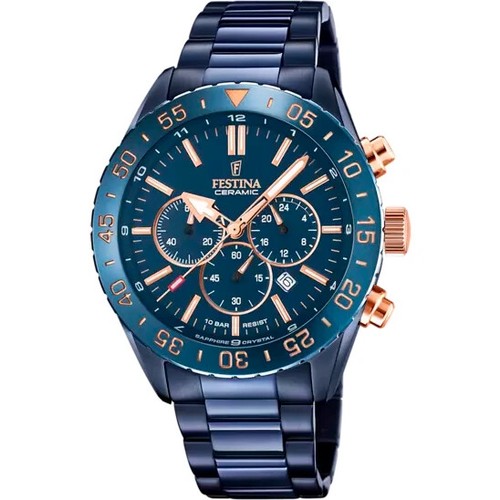 Festina F205761 Mens Stainless Blue Ceramic Bezel Chronograph Dial ...