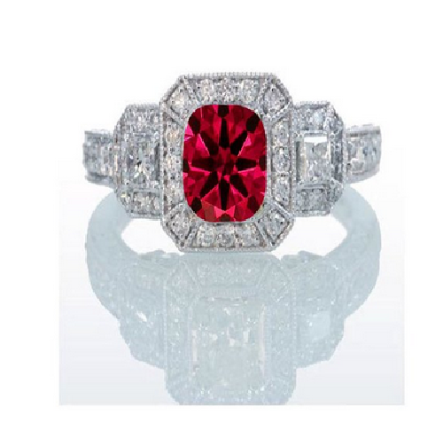 Lab-Created 2CT Princess Cut Red Ruby & Cubic Zirconia Vintage Halo ...