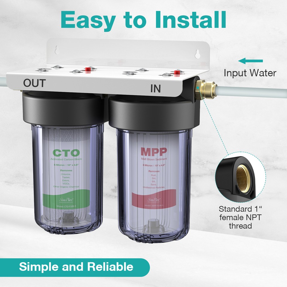 SimPure 2-Stage 10x4.5" Big Blue Water Filter Housing System Whole ...