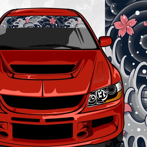 JDM Japanese Wave Floral Windshield Universal - Sun Strip Car Vinyl ...