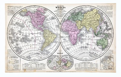Pre-1900 - Large Antique World Map