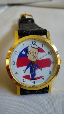 President Bill Clinton Backwards Black Pebbled Leather Watch New in box ...