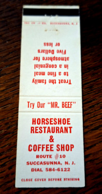 Vintage Matchbook: Horseshoe Restaurant & Coffee Shop, Succasunna, NJ ...
