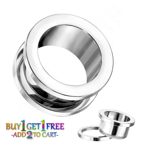 Pair 8g-50mm STAINLESS STEEL SCREW FIT DOUBLE FLARE TUNNELS Gauges ...