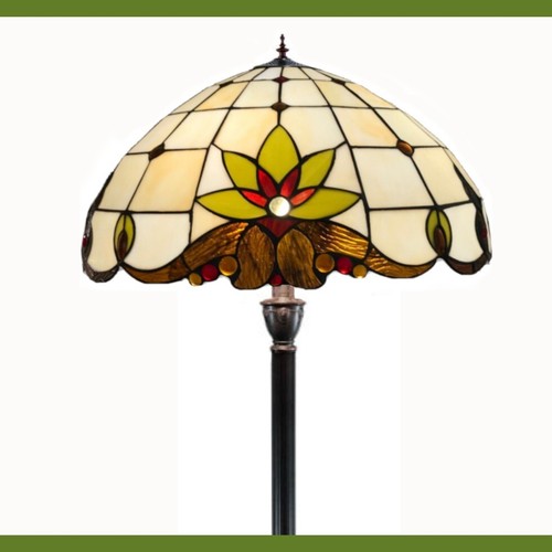 AZTEC GREEN LEAF TIFFANY STYLE LEADLIGHT 51CM (20") WIDE FLOOR LAMP ...