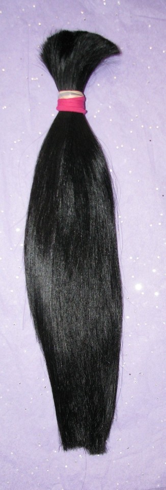 HUMAN HAIR HAIRCUT 15 INCH 3.3oz LONG SILKY JET BLACK PONYTAIL REBORN ...