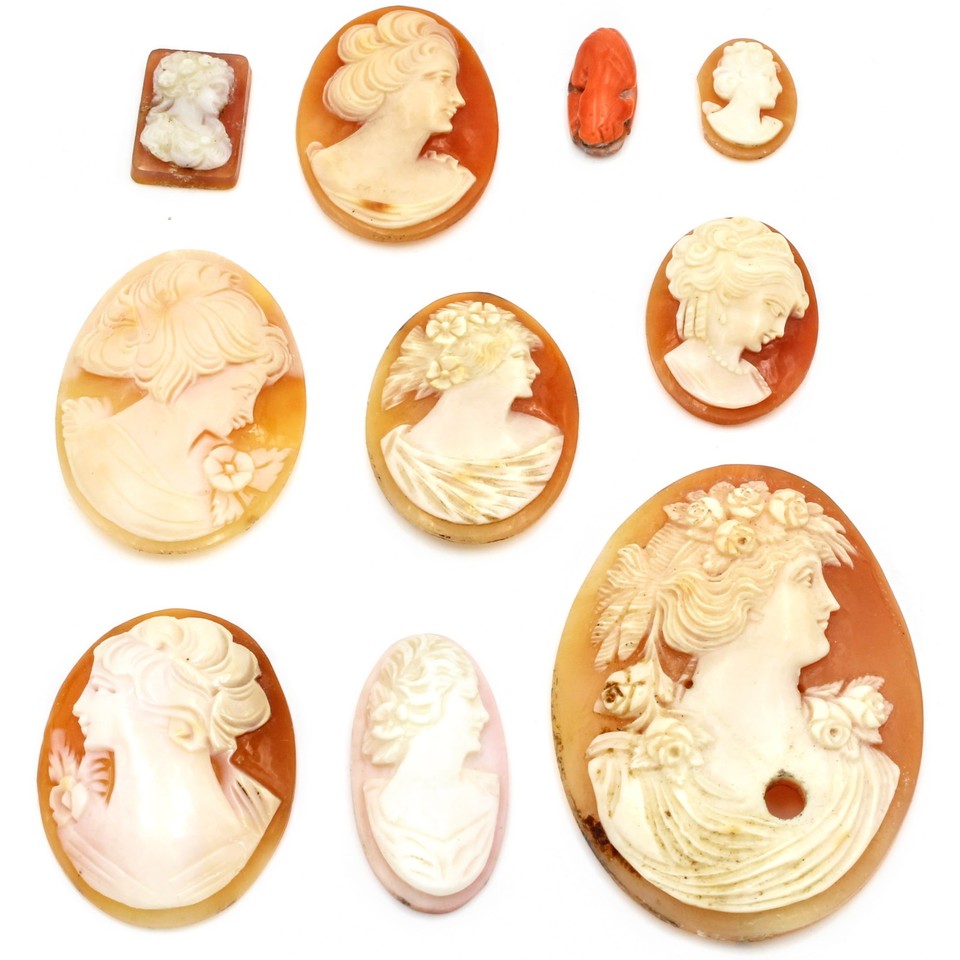 Victorian Hand Carved Relief Shell Portrait Cameo Brooch Lot of 25 # ...