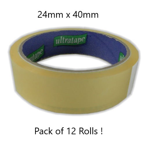 12 Rolls X 24mm x 40m Ultratape Tape Clear Parcel Packing Sellotape ...