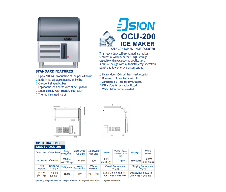 Osion OCU-200 Ice Maker Self Contained Undercounter | eBay