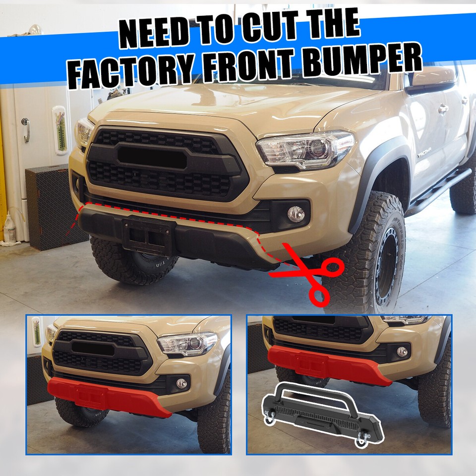 Stubby Steel Front Bumper Body For 2016-2023 Toyota Tacoma w/2*D-Rings ...