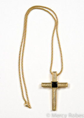 Clergy Pectoral Cross w/ 36"Chain (N74-C442 G-B), Black Stone ...
