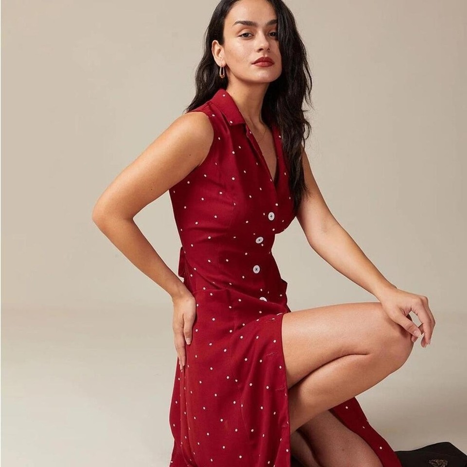 RIHOAS The Red V Neck Polka Dot Tie Back Midi Dress XL | eBay