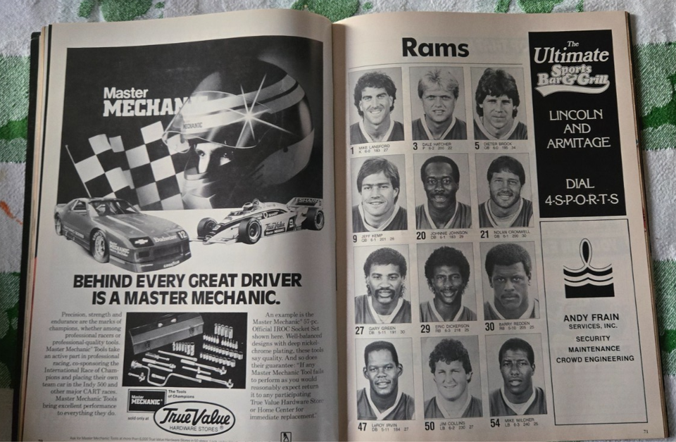 January 12, 1986 Chicago Bears vs LA Rams Gameday Program Conference ...