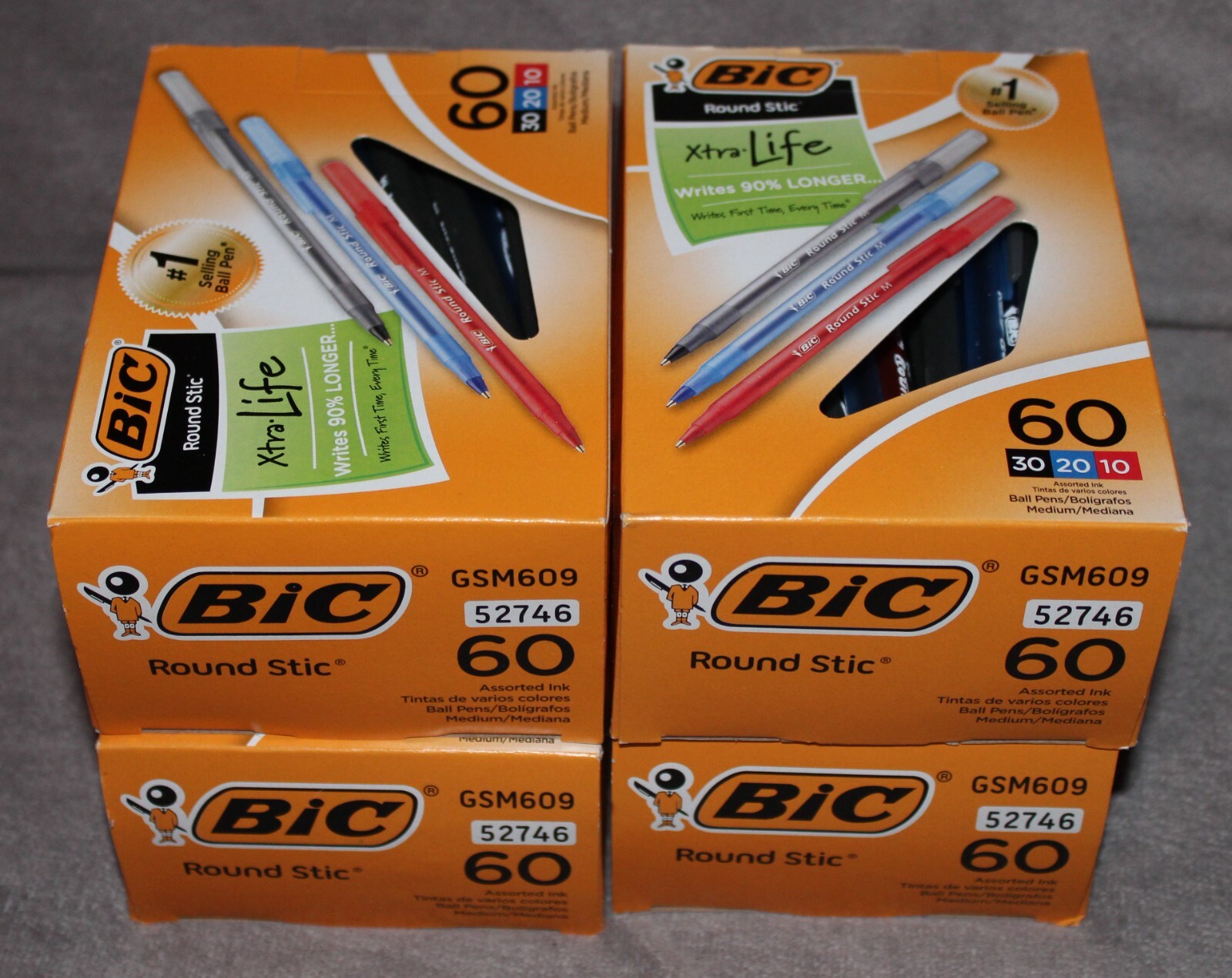 240 BIC Round Stic Xtra-Life Ballpoint Pen Med 1.0mm Black Blue Red Lot ...