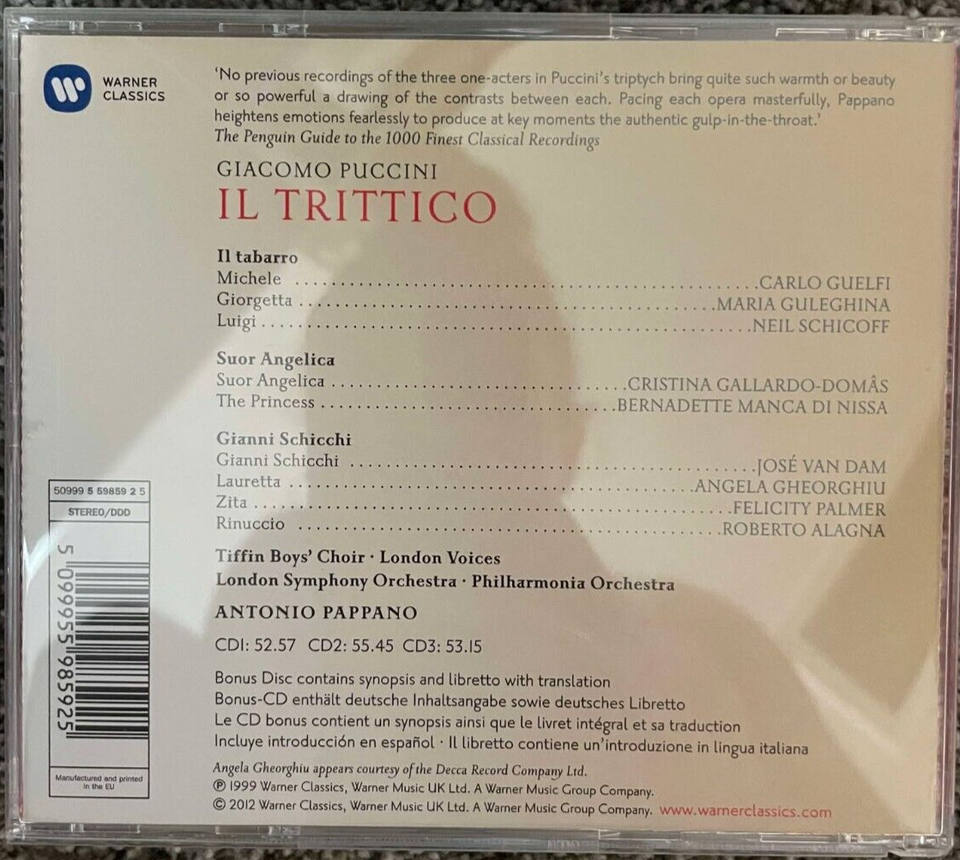 Puccini Il Trittico : The Home of the Opera (3-CD set & BONUS Disc ...