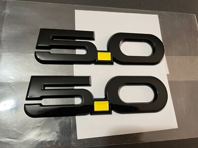 2015-2022 Gloss Black / Yellow 5.0L 5.0 Emblem Fender Badge -2pcs | eBay