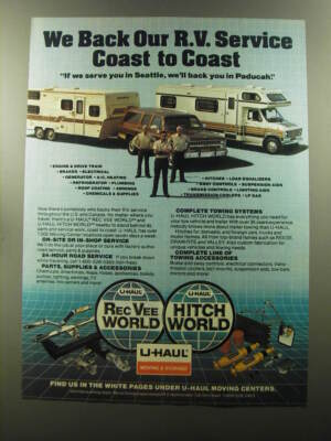 1982 U-Haul Rec Vee World and Hitch World Ad - We back our R.V. Service ...