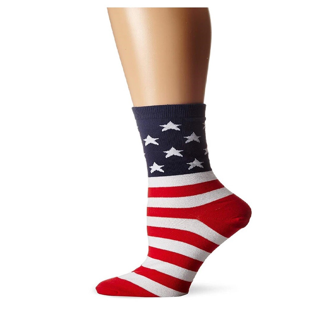 (26191) K. Bell Flag Crew Socks Red/White/Blue Sock 9-11/Shoe 4-10 1 ...