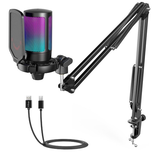 FIFINE USB Condenser Microphone Kit A6T RGB Light Cardioid ...
