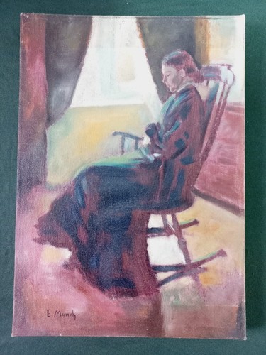 Edvard Munch painting on antique oil canvas, signed and sealed, vintage ...