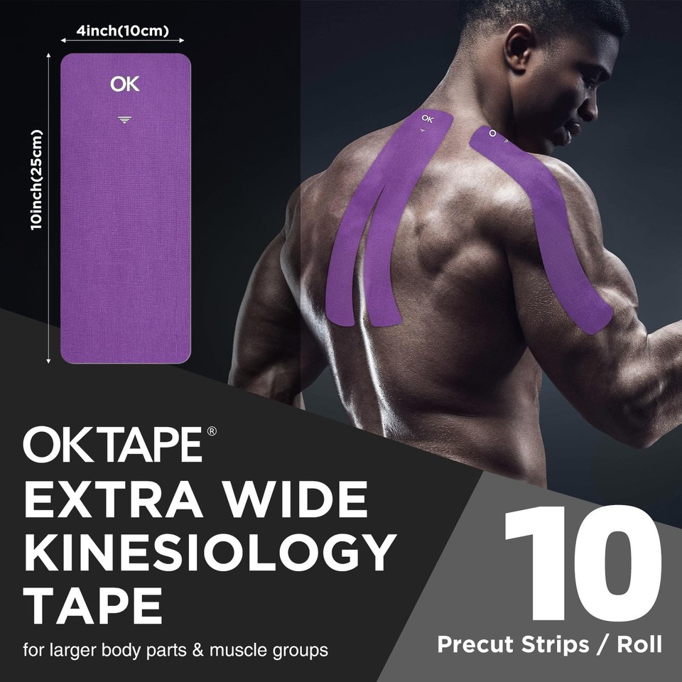 OK TAPE Extra Wide Kinesiology Tape Precut Strips - Elastic Physical ...