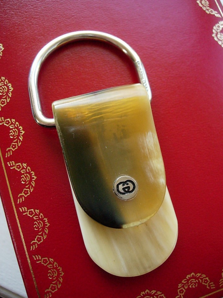 Ultra RARE Vintage GUCCI Horn Key Ring Charm Keychain Tag Accessory GG ...