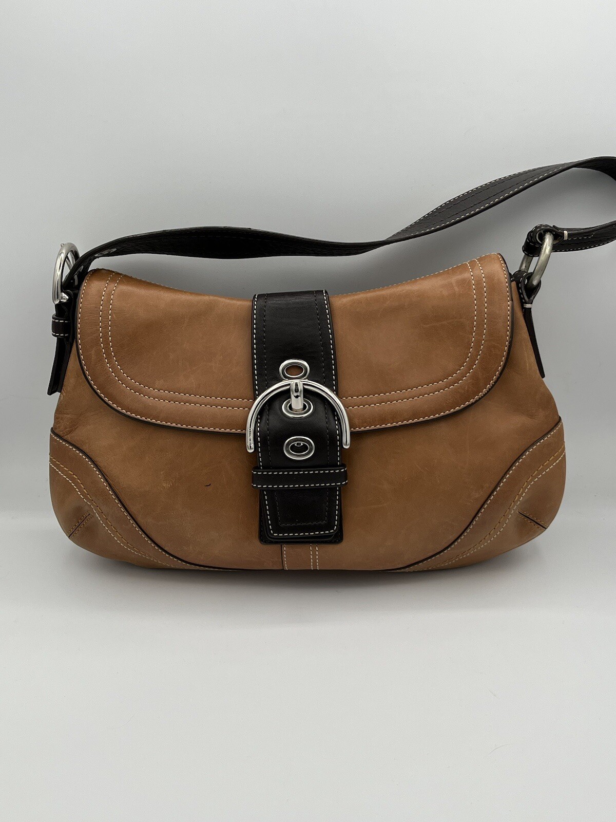 Coach Soho Shoulder Bag Burnish Tan & Brown 2 Tone Leather F10910 Vtg | eBay