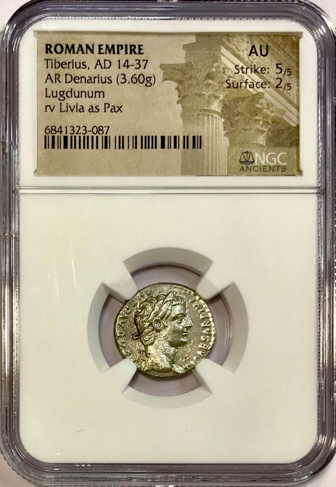 Tiberius Ancient Roman Silver Coin 14-37 AD AR Denarius Lugdunum Mint ...