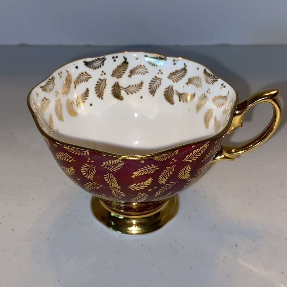 Royal Albert Burgundy Chintz Gold Feather Tea Cup | eBay