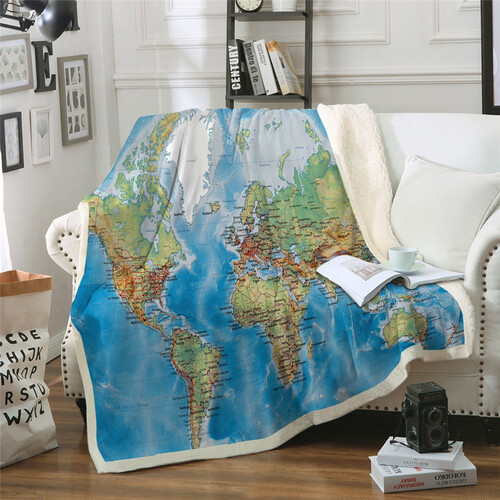 World Map Bedspread 3D Print Sherpa Blanket Sofa Couch Quilt Cover ...
