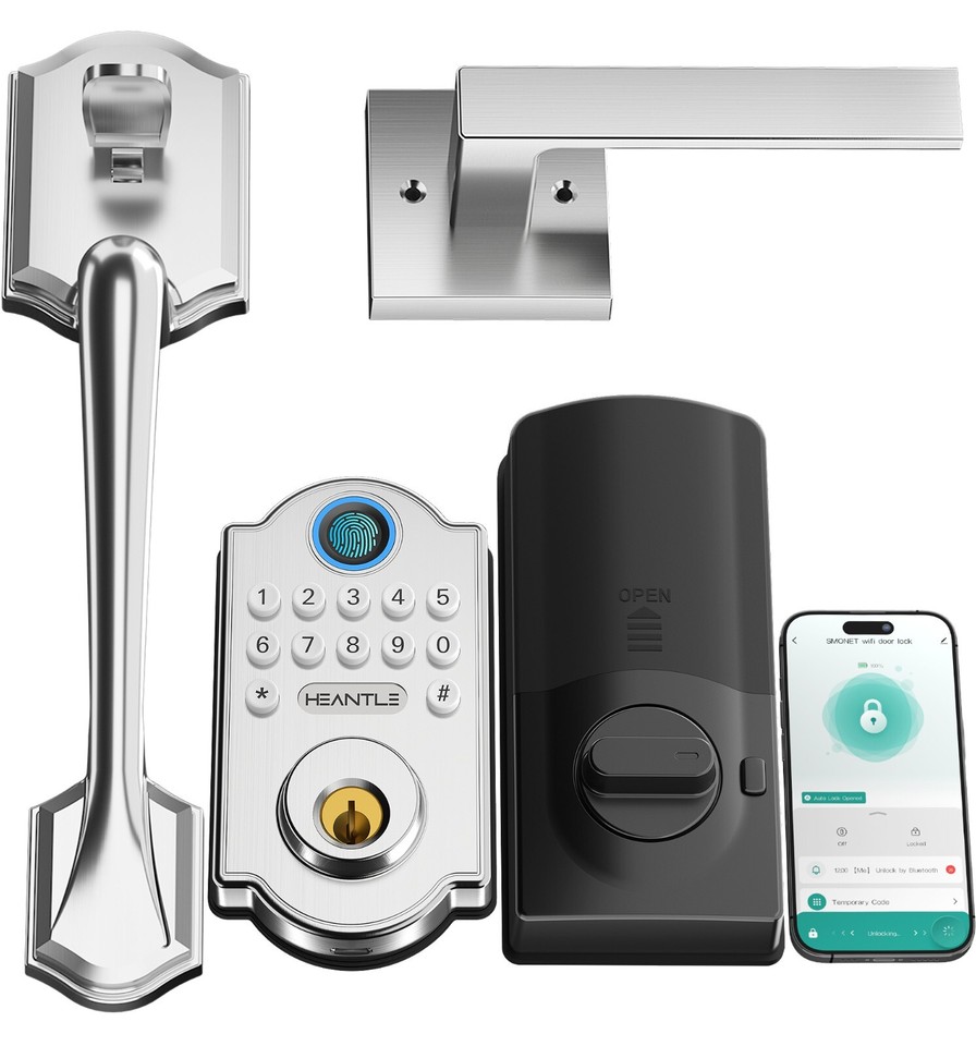 HEANTLE Front Door Lock Handle Set WiFi Keyless Entry Fingerprint Smart ...