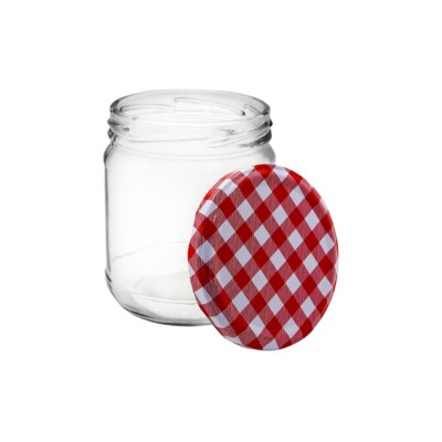 8 x 450ml Glass Screw Top Jam Jars w/Red Lids Lolly Jar Party Storage ...