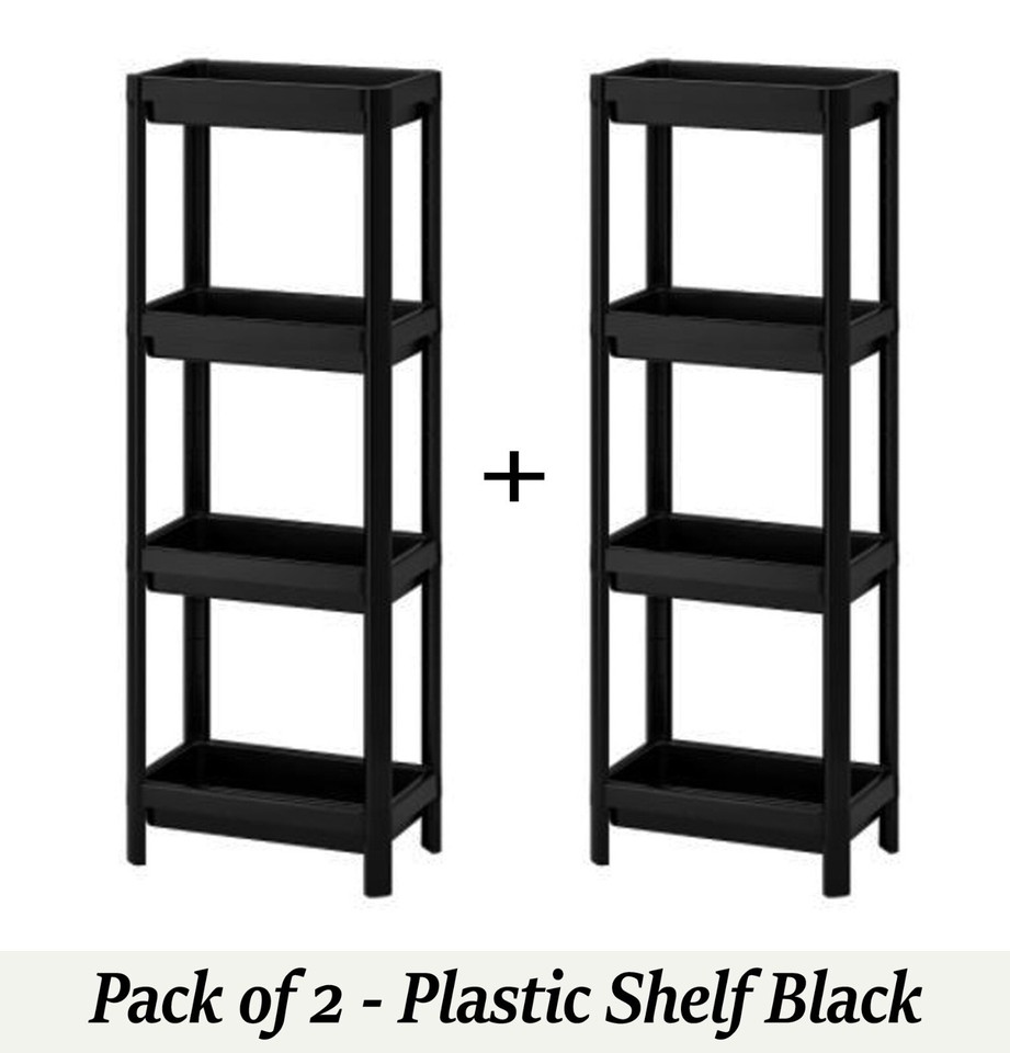 4 Tier Plastic Shelving Unit White Black Kitchen Bathroom Organizer ...